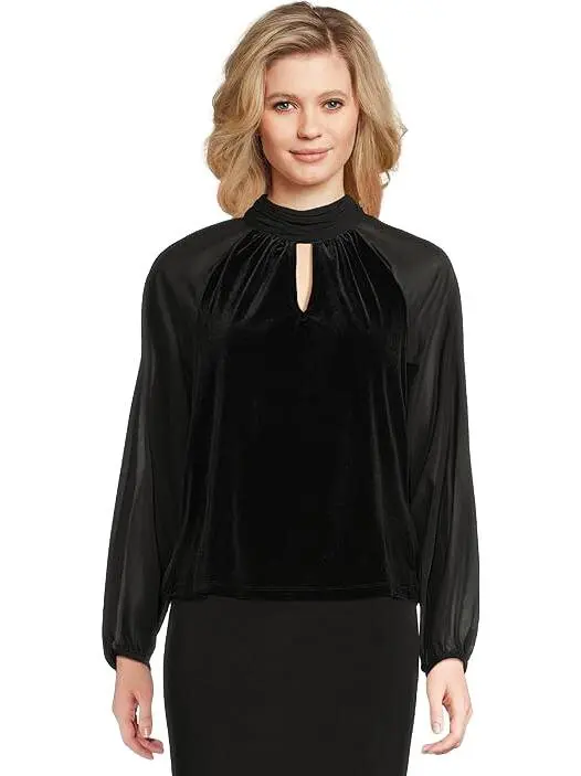 Vince Camuto Mock Neck Top With Keyhole Detail - Black