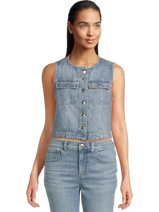 Madewell Round Neck Button Denim Shell - Blue