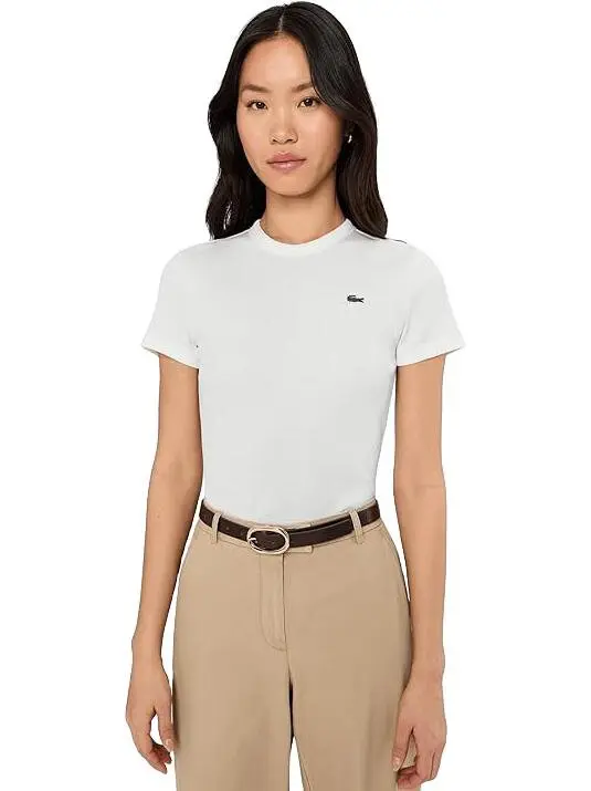 Lacoste Slim Fit Ribbed Cotton T-shirt - White