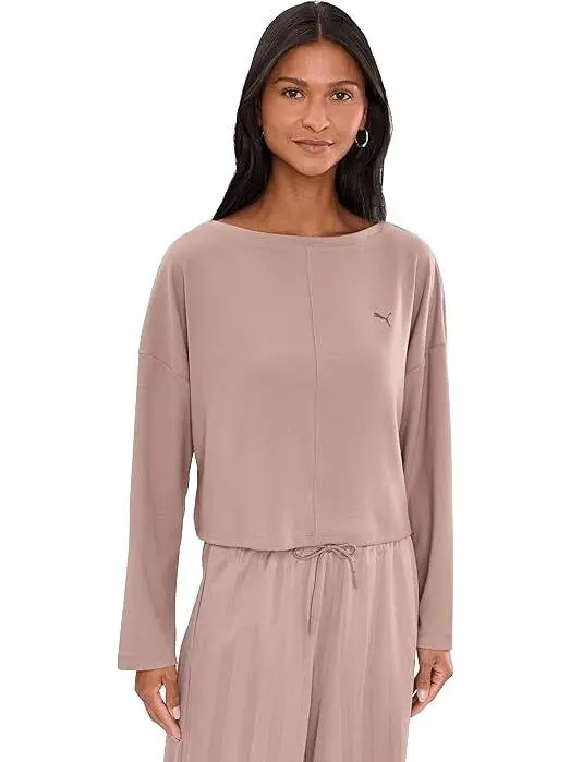 PUMA Cloudspun Ribbed Slouchy Long Sleeve Tee - Beige