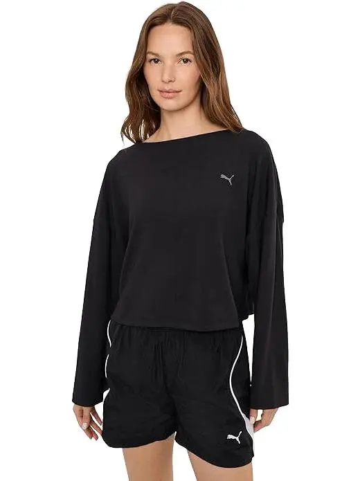 PUMA Cloudspun Ribbed Slouchy Long Sleeve Tee - Black