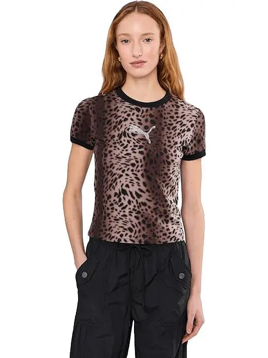 PUMA Essentials Graphics Leo Luxe Bedazzled Slim Fit Tee - Black