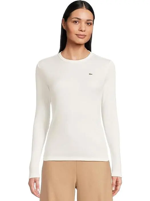 Lacoste Slim Fit Ribbed Cotton T-shirt With Embroidered Logo - White