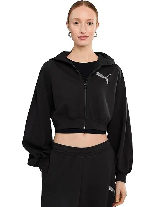 PUMA Essentials Graphics Bedazzled Cropped Hoodie - Black
