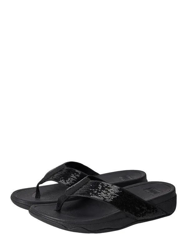 Fitflop Sequin Toe-post Wedge Sandals - Black