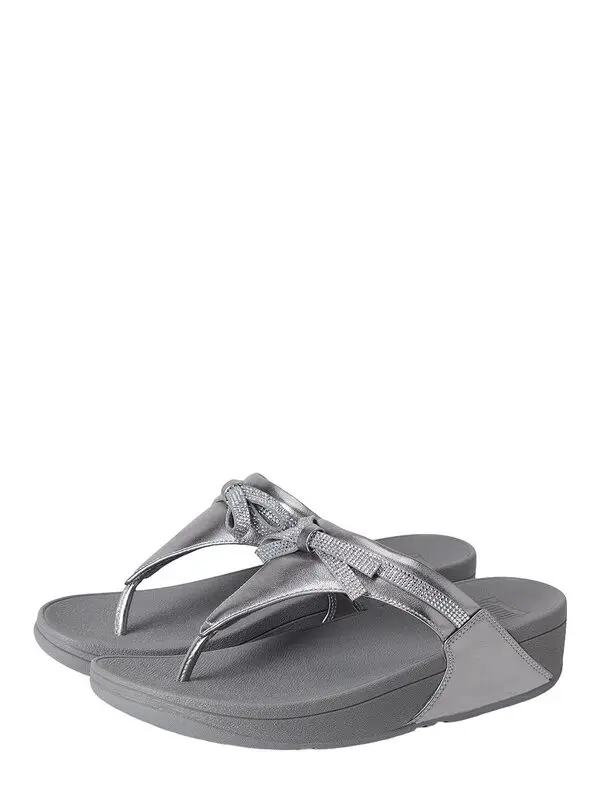 Fitflop Lulu Glitz-bow Leather Toe-post Wedge Sandals - Silver