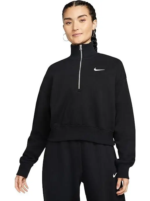 Nike Phoenix Fleece 1/4-zip Cropped Sweatshirt - Black