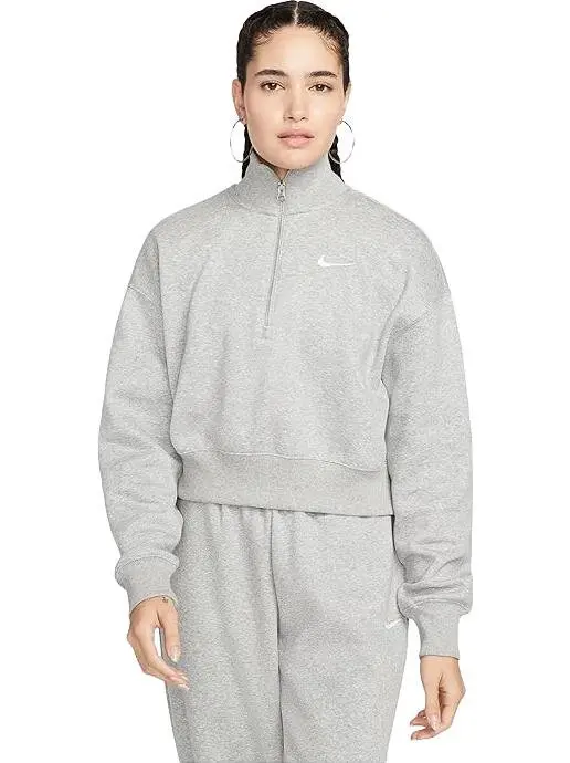 Nike Phoenix Fleece 1/4-zip Cropped Sweatshirt - Gray