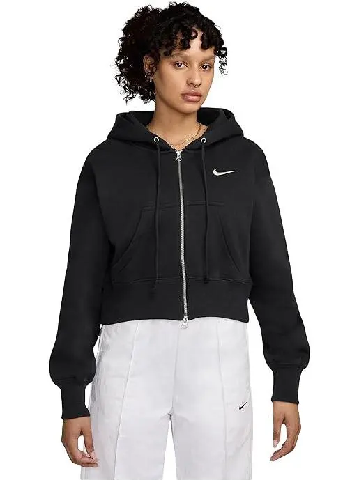 Nike Phoenix Fleece Loose Full-zip Crop Hoodie - Black