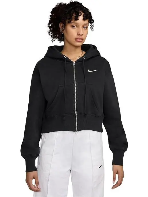 Nike Phoenix Fleece Loose Full-zip Cropped Hoodie - Black/sail
