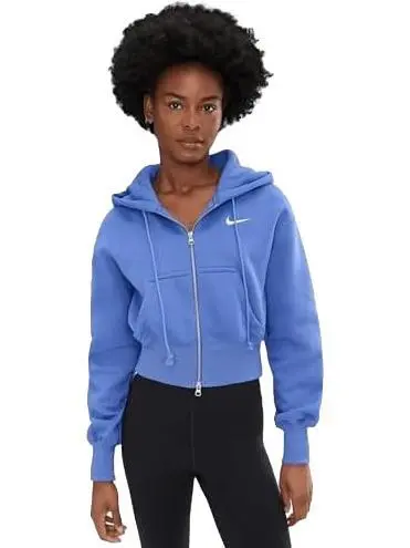 Nike Phoenix Fleece Loose Full-zip Cropped Hoodie - Blue