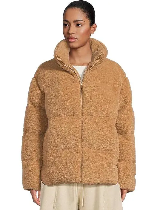 UGG Fluff Puffer Jacket With Stand Collar - Tan