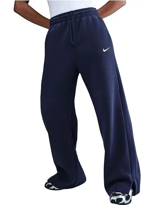 Nike Phoenix Fleece High-waisted Wide-leg Pants - Navy