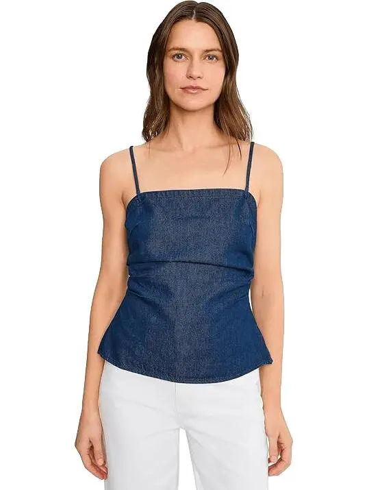 Madewell Square Neck Spaghetti Strap Top With Smocked Waist - Navy