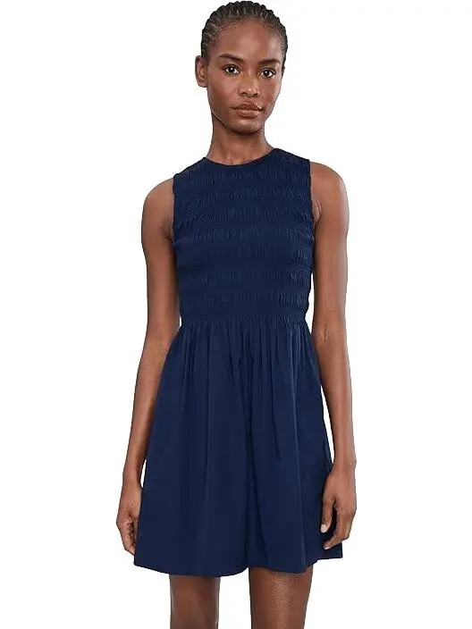 Madewell Selena Smocked Mini Dress In Midweight Poplin - Navy