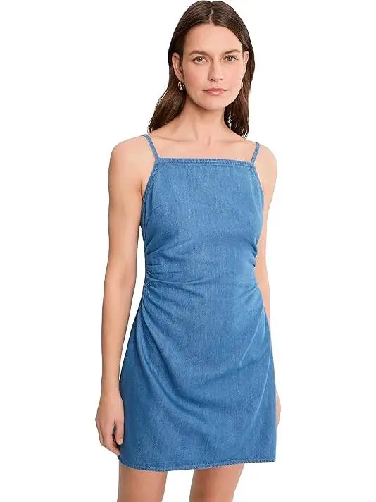 Madewell Ruched Denim Mini Dress With Square Neckline - Blue