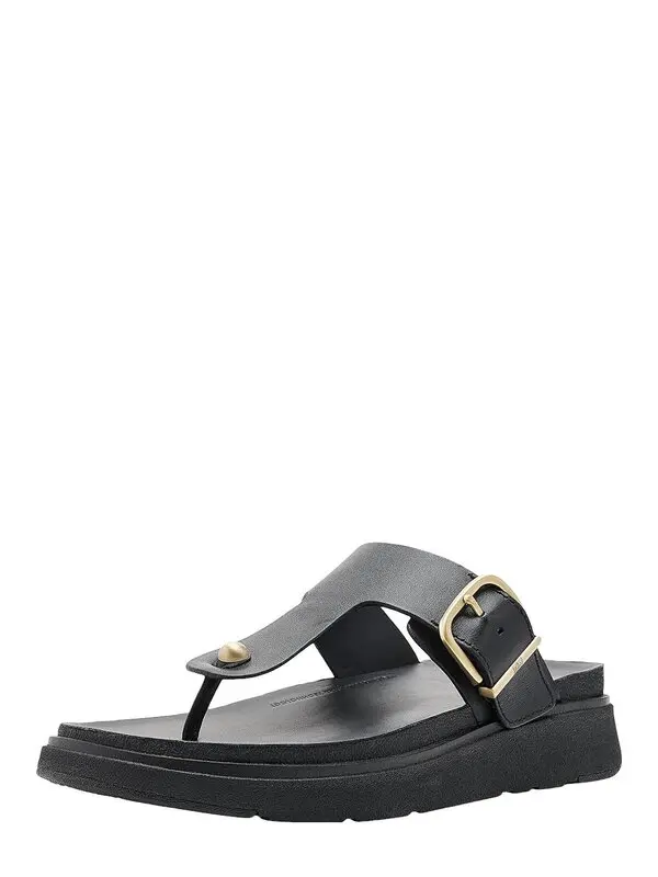 Fitflop Gen-ff Buckle Leather Toe-post Wedge Sandals - Black