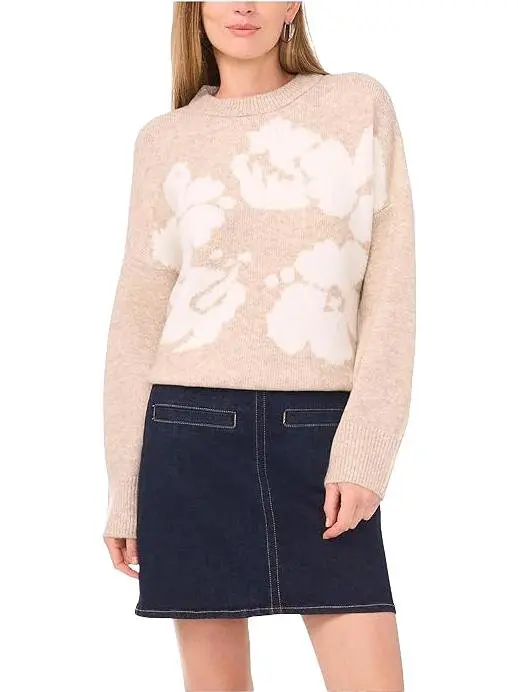 Vince Camuto Flower Motif Crew Neck Pullover - Beige