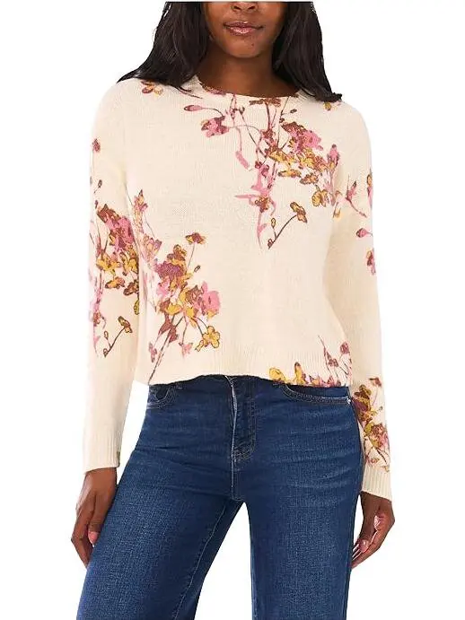 Vince Camuto Electric Bouquets Crew Neck Pullover - Bone