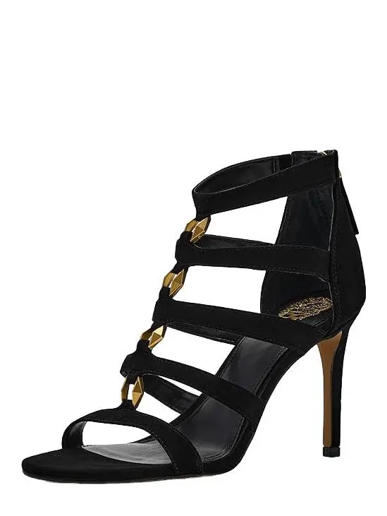 Vince Camuto Azelie Caged Stiletto Sandals With Gold Tone Hardware - Black