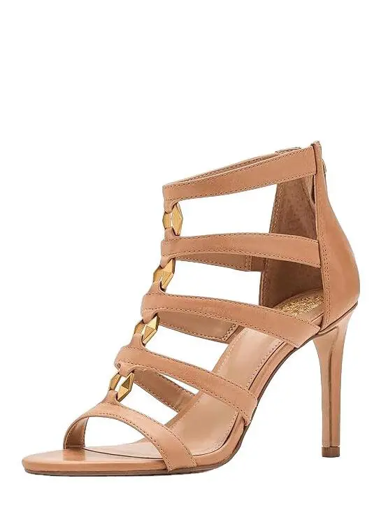 Vince Camuto Azelie Caged Stiletto Sandals With Gold Tone Hardware - Brown