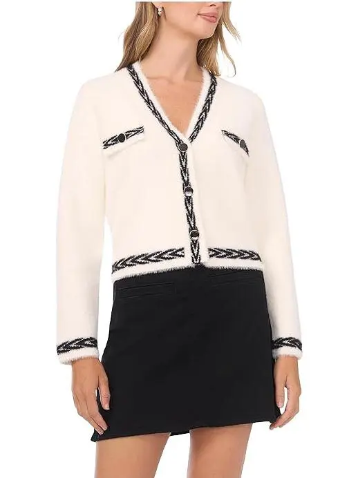 Vince Camuto Trimmed V-neck Cardigan - Bone