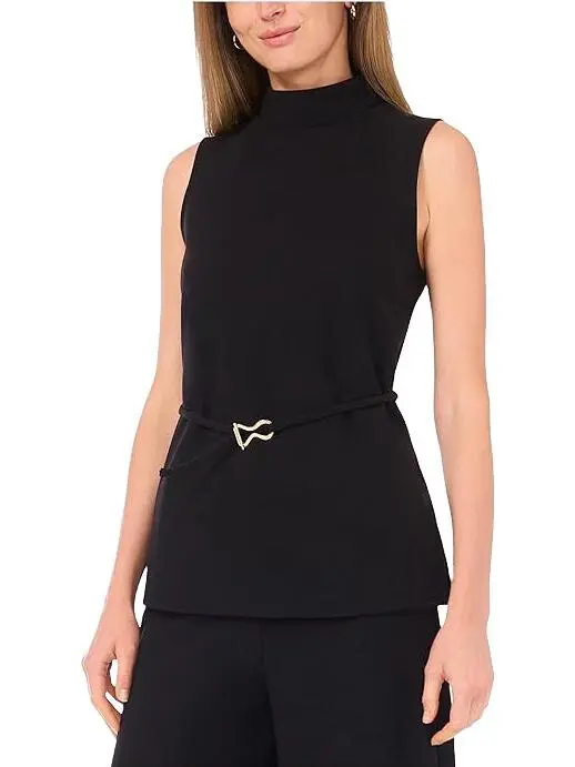 Vince Camuto Mock Neck Sleeveless Top With Tie Detail - Black