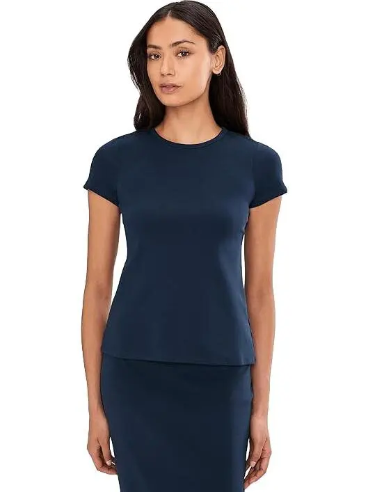Vince Camuto Short Sleeve Top With Keyhole Back - Navy