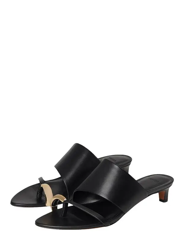 Vince Suzie Slide Sandals With Sculptural Kitten Heel And Gold-tone Ring Detail - Black
