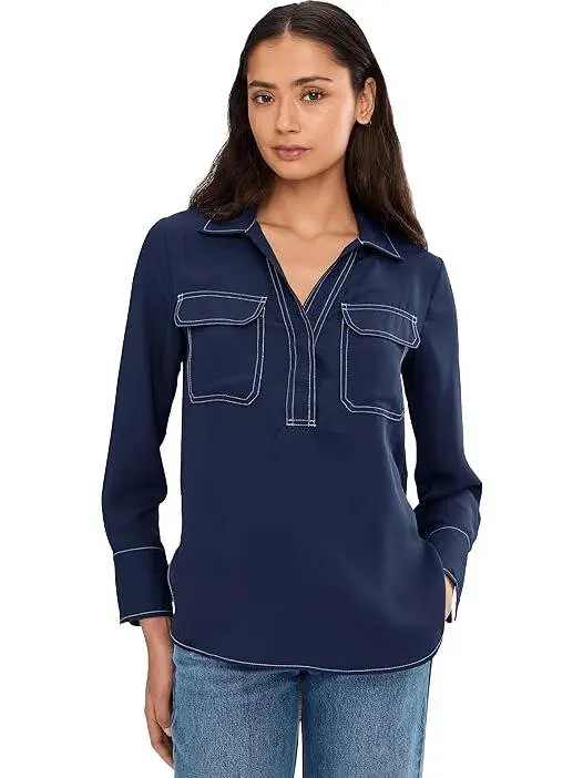 Vince Camuto Half Placket Shirt With Two Front Pockets - Navy