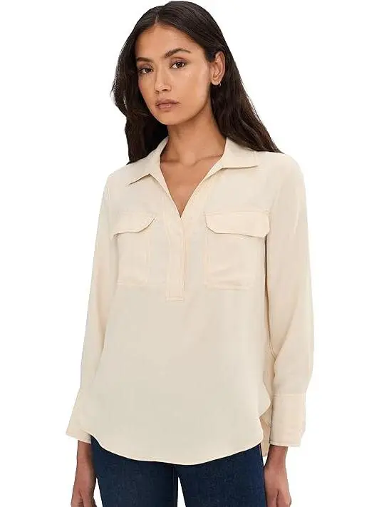 Vince Camuto Half Placket Shirt With Two Front Pockets - White