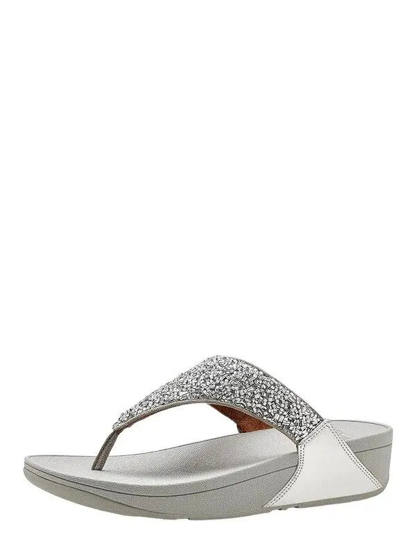 Fitflop Lulu Shimmerfoil Toe-thong Wedge Sandals - Silver