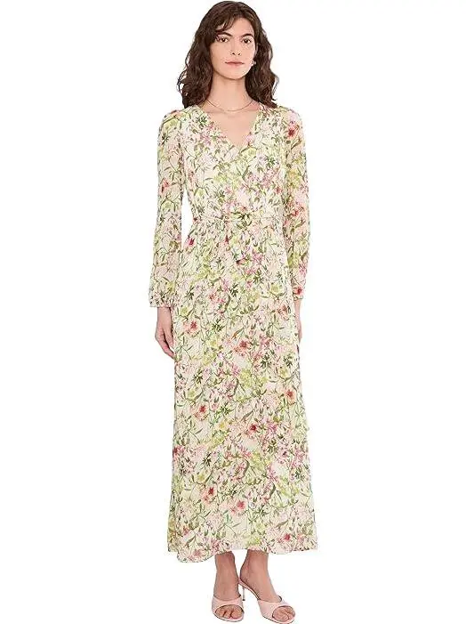 Vince Camuto Wrap Front Bubble Sleeve Maxi Dress With Floral Print - Red