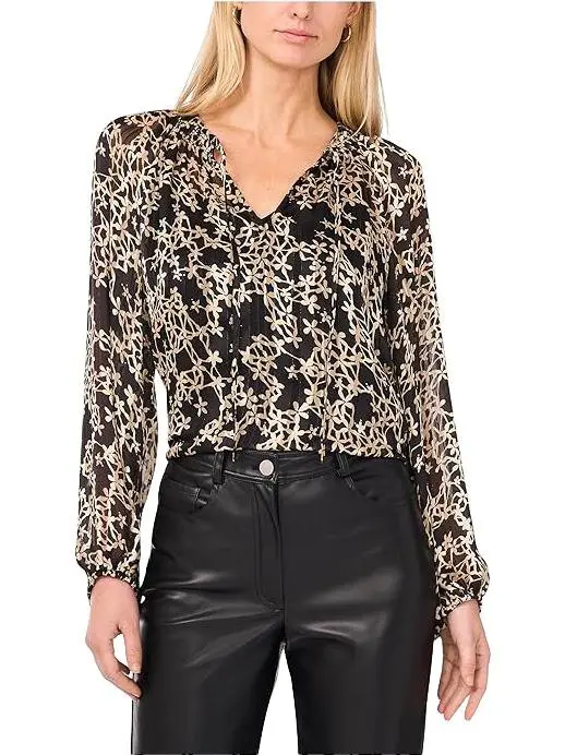 Vince Camuto Tie Neck Long Sleeve Blouse - Black