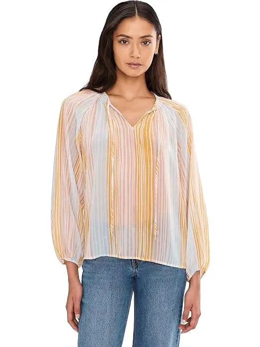 Vince Camuto Tie Neck Long Sleeve Printed Blouse - White