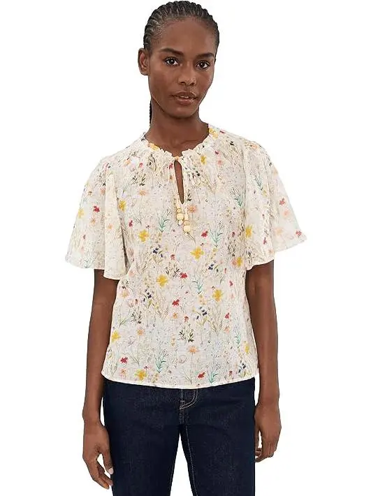 Vince Camuto Tie Neck Flutter Sleeve Blouse - White