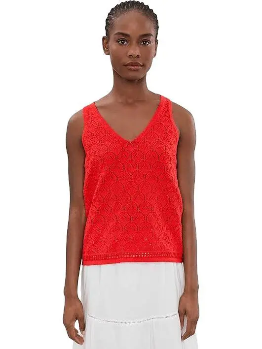 Vince Camuto Pointelle Knit V-neck Tank - Red