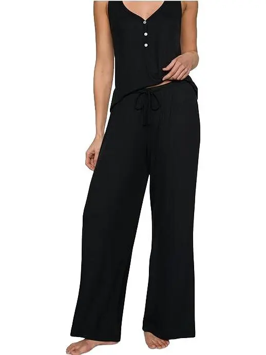 Eberjey Dream Rib Wide Leg Pajama Pants - Black