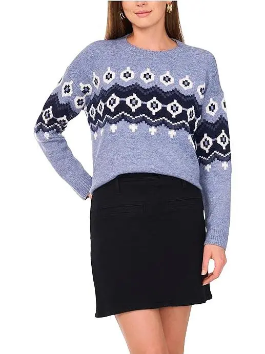 Vince Camuto Fair Isle Raglan Long Sleeve Crew - Blue