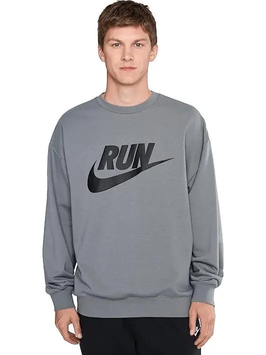 Nike Dri-fit Running Swoosh Fleece Crew Sweatshirt - Gray
