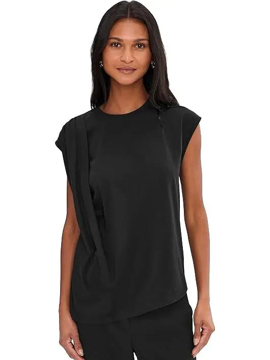 Vince Relaxed Short Sleeve Drape Top - Black