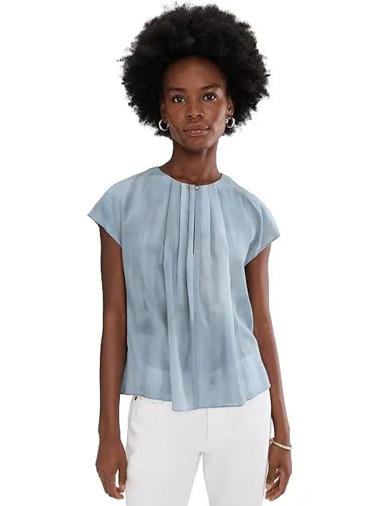 Vince Gathered Cap Sleeve Blouse - Blue