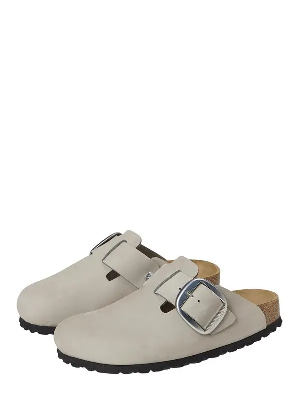 BIRKENSTOCK Boston Big Buckle Nubuck Leather Clogs - Gray