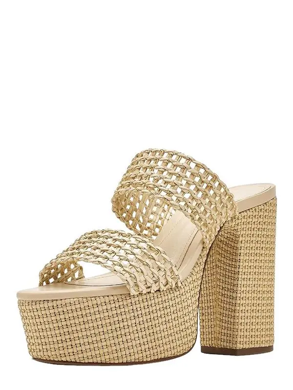 Schutz Aberdeen Raffia Platform Heeled Sandals - Tan