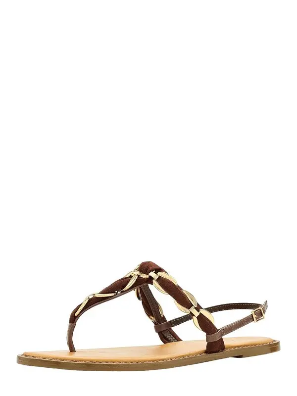 Schutz Camellia Braided Chain Link Detail T-strap Sandals - Brown