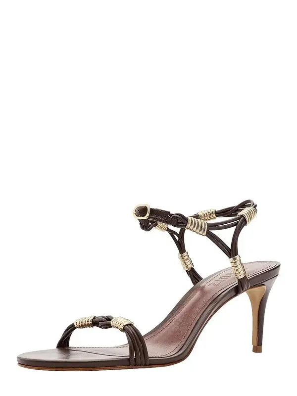 Schutz Nara Mid Stiletto Sandals With Gold Tone Accents - Brown