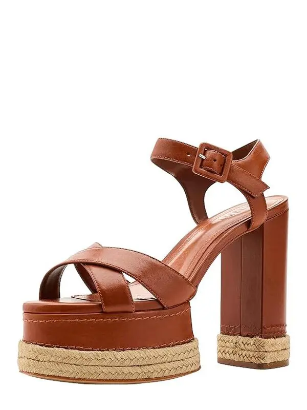 Schutz Hilda Platform Sandals With Ankle Strap - Tan
