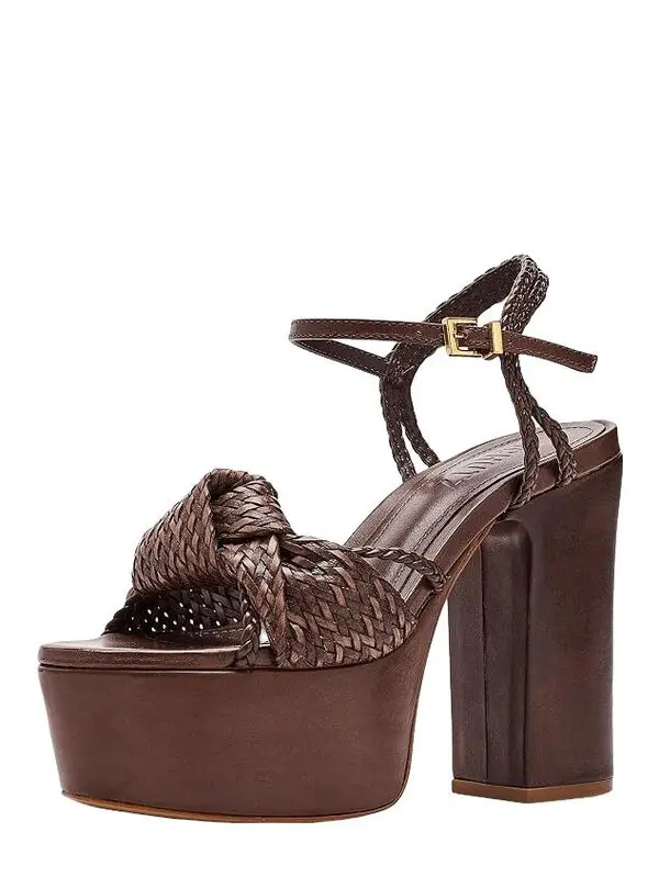 Schutz Kalina Platform Sandals Woven Knot Detail, Adjustable Straps - Root Brown