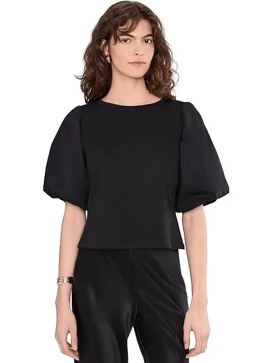 Vince Camuto Crew Neck Puff Sleeve Knit Top - Black