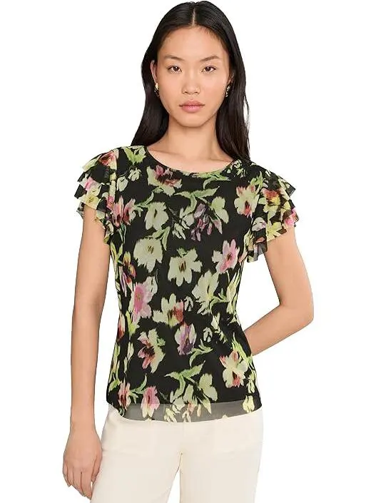 Vince Camuto 3 Layer Ruffle Short Sleeve Top - Black